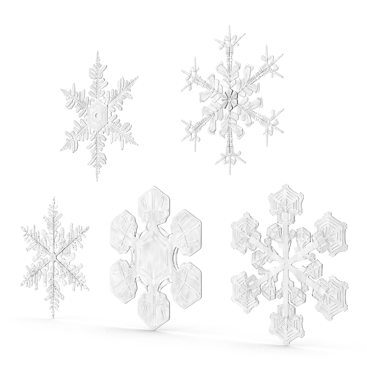 3d model snowflakes set realistic