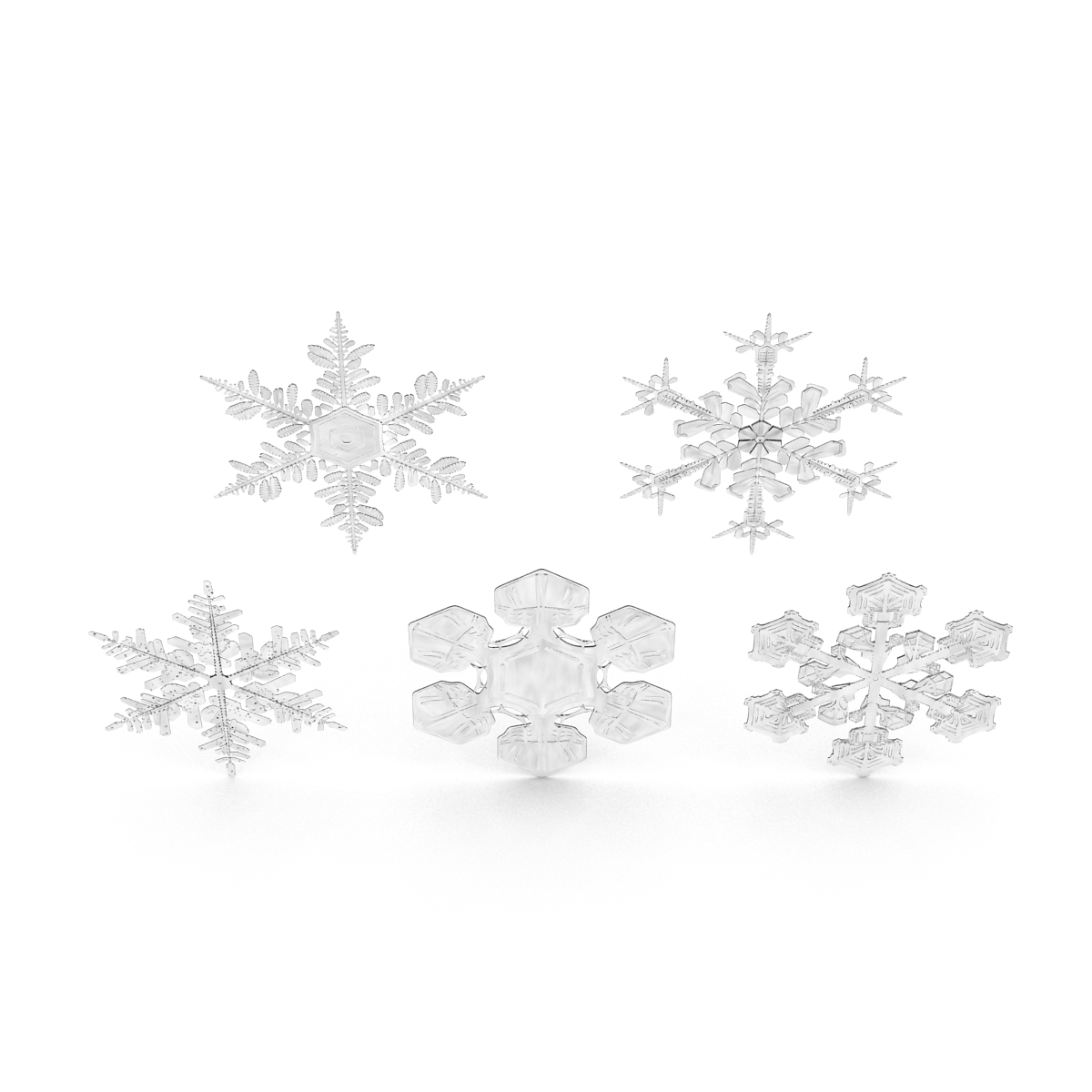 3d model snowflakes set realistic