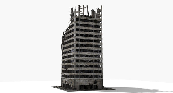 3d destroyed ruined building model