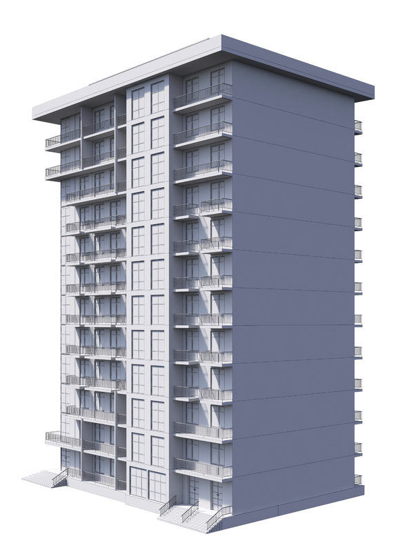 3d model block residential building corner