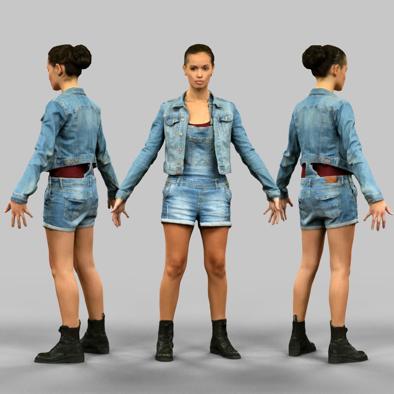 3d model a-pose girl ready rigging