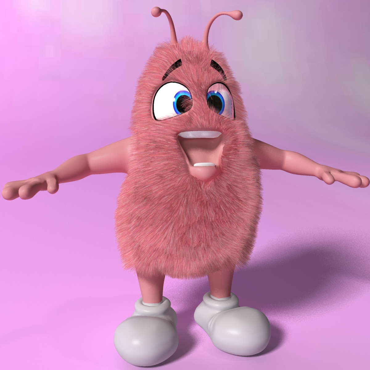 cartoon pink creature rigged 3d obj