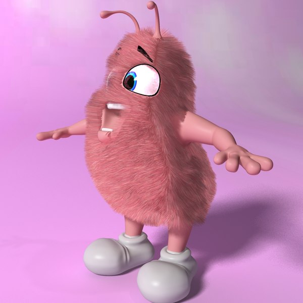 cartoon pink creature rigged 3d obj