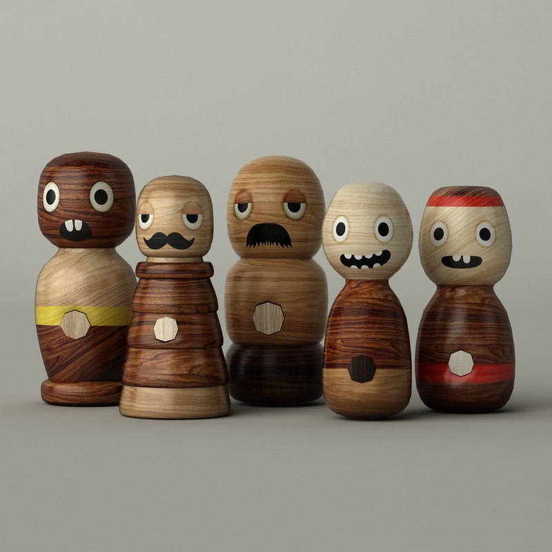 obj handmade wooden character toys