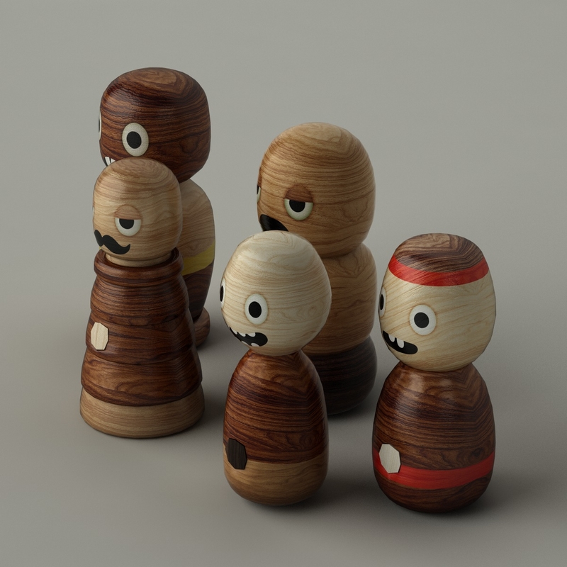 obj handmade wooden character toys