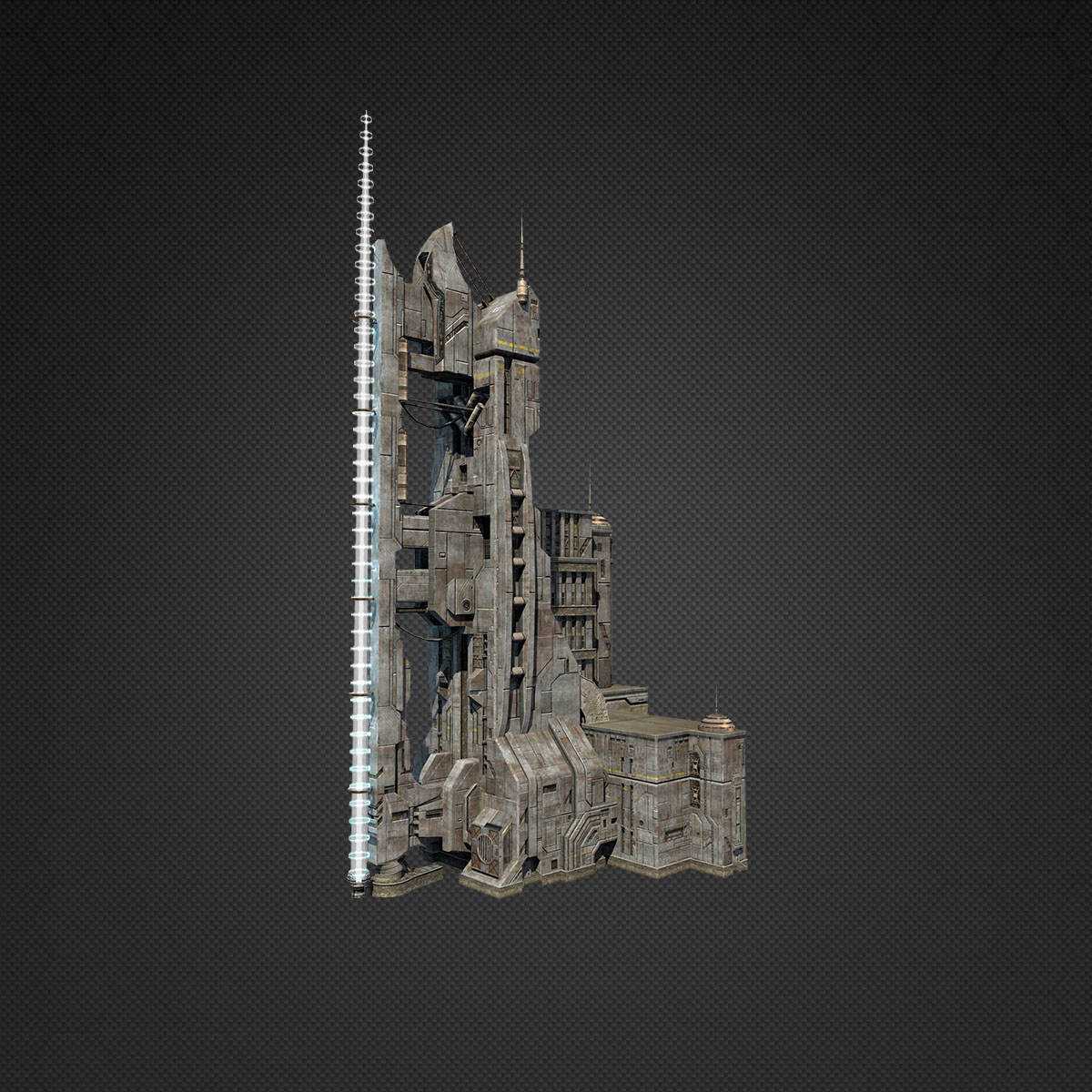 3d model of low-poly sci-fi tower