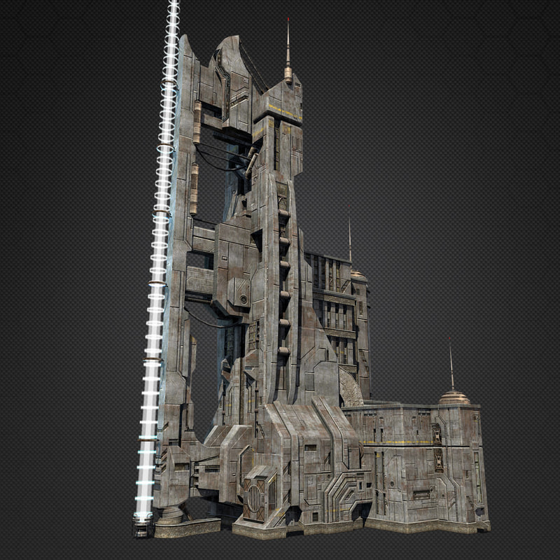 3d model of low-poly sci-fi tower