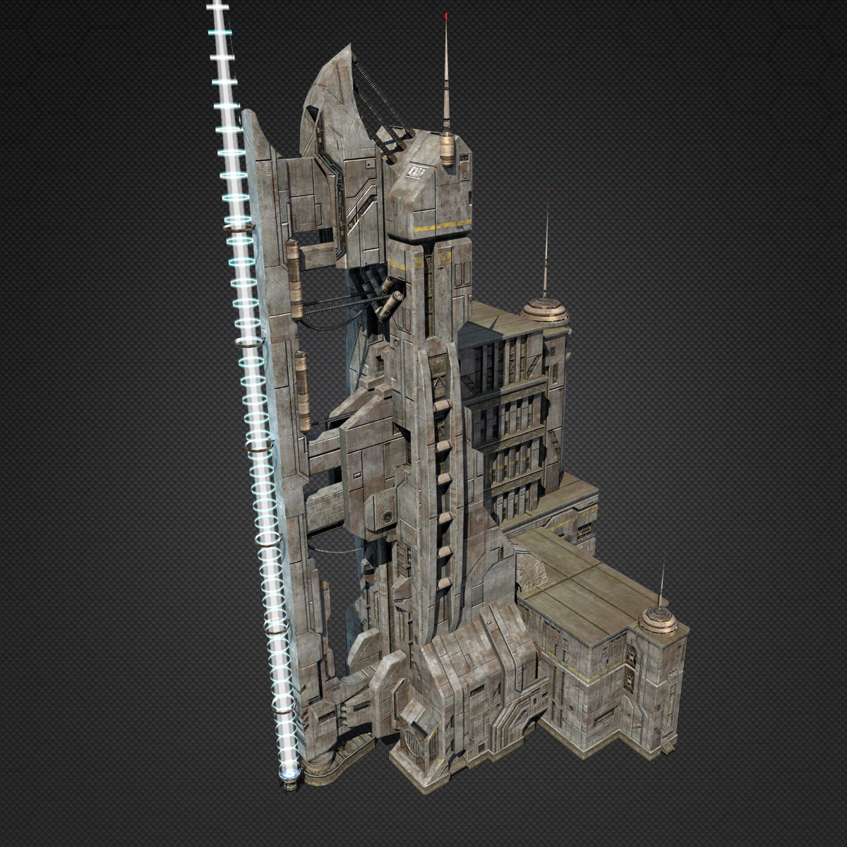 3d model of low-poly sci-fi tower