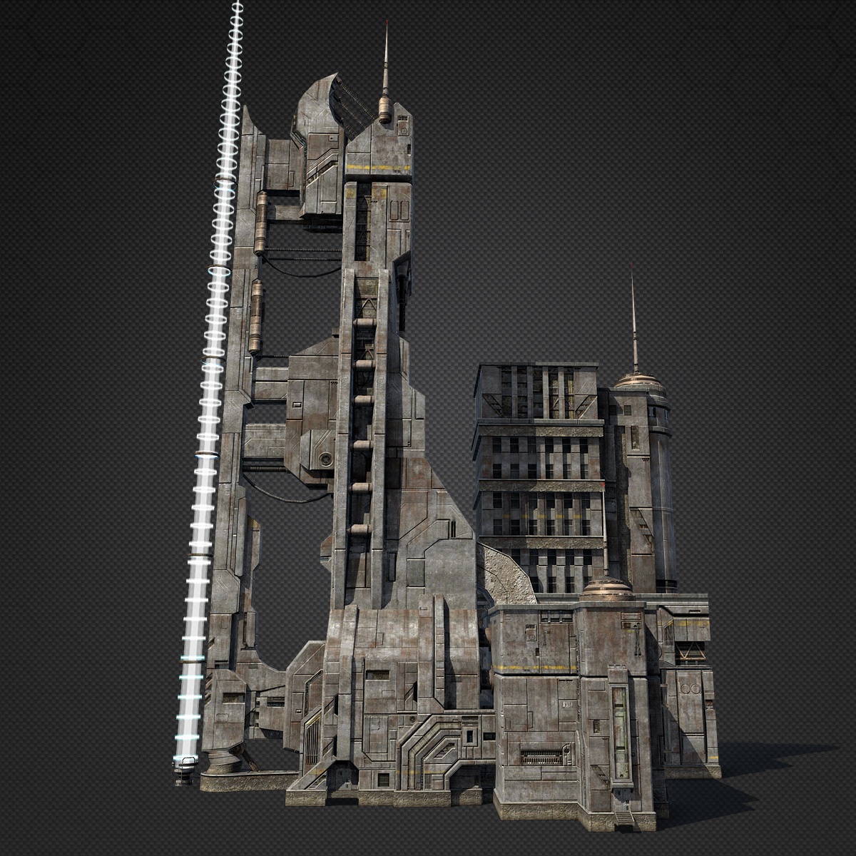3d model of low-poly sci-fi tower