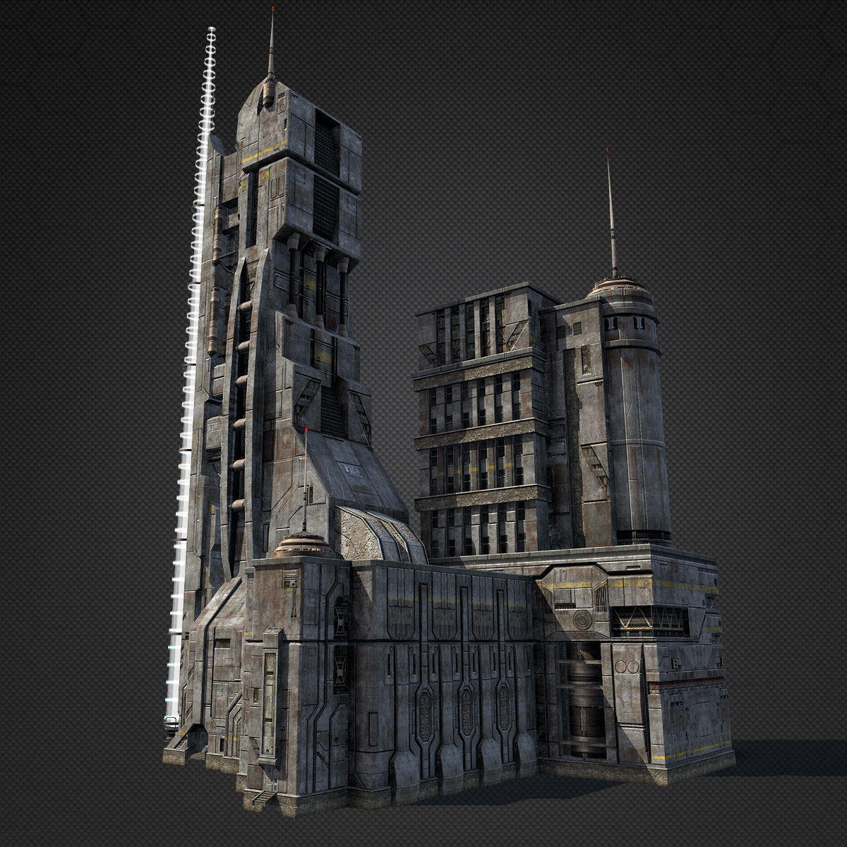 3d model of low-poly sci-fi tower