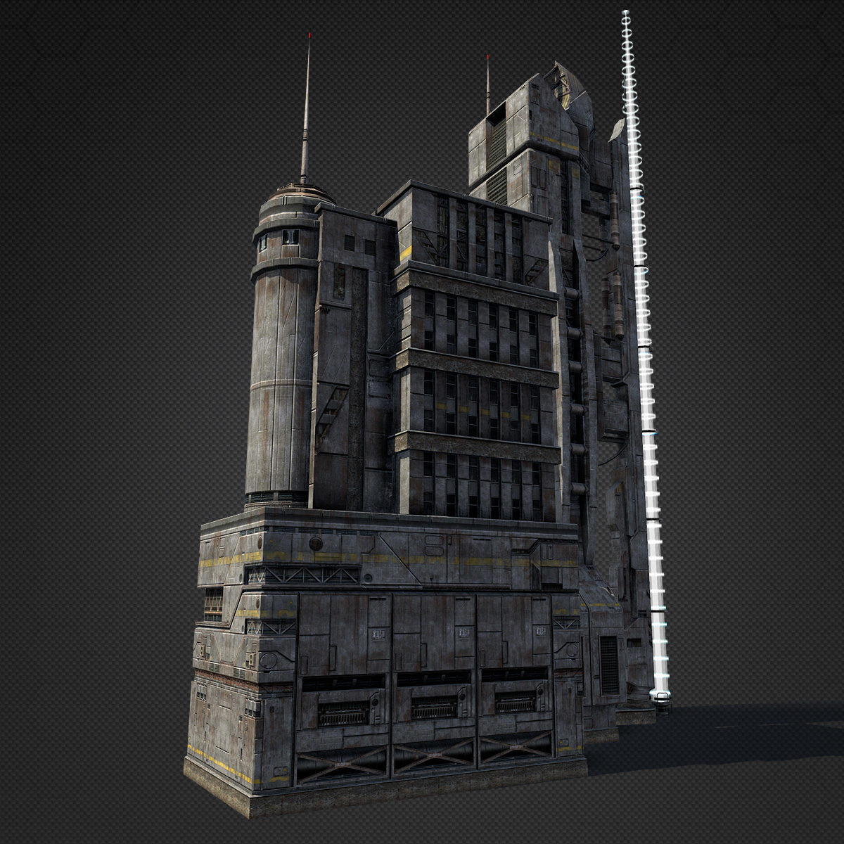 3d model of low-poly sci-fi tower