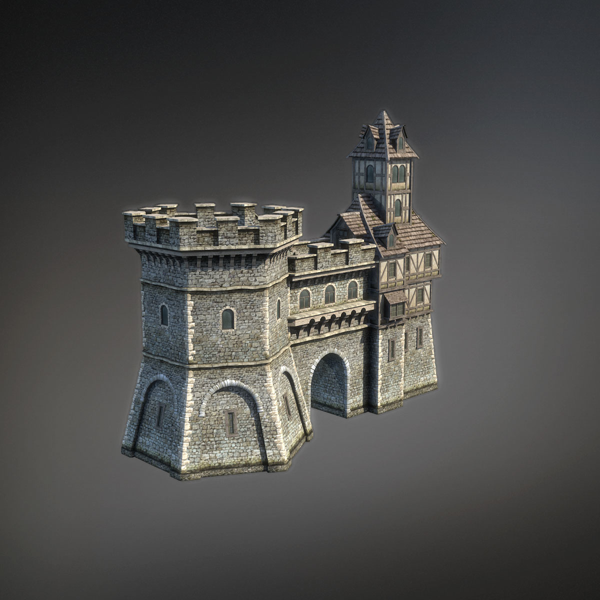 3d model medieval fantasy town gate