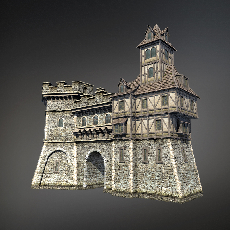 3d model medieval fantasy town gate