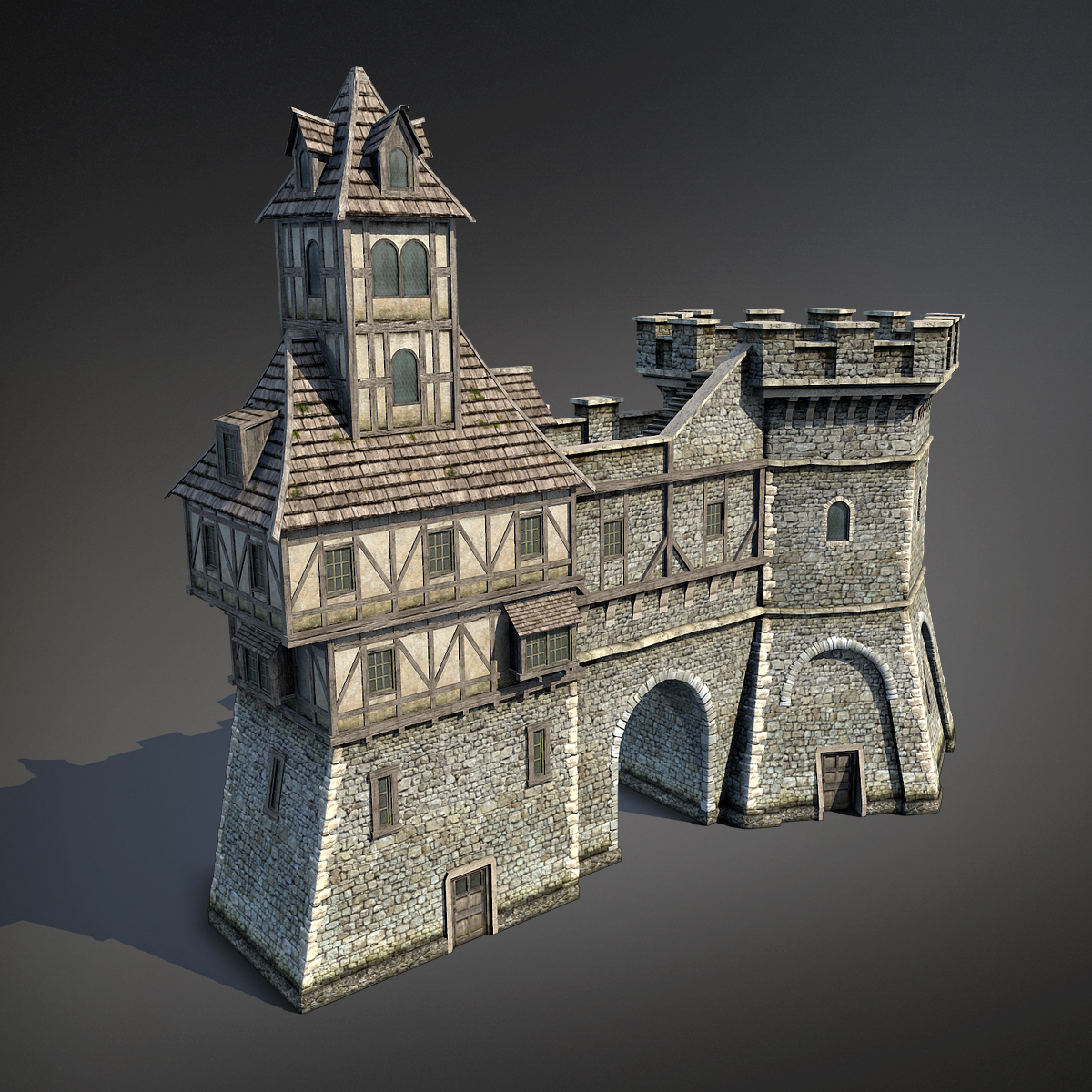 3d model medieval fantasy town gate