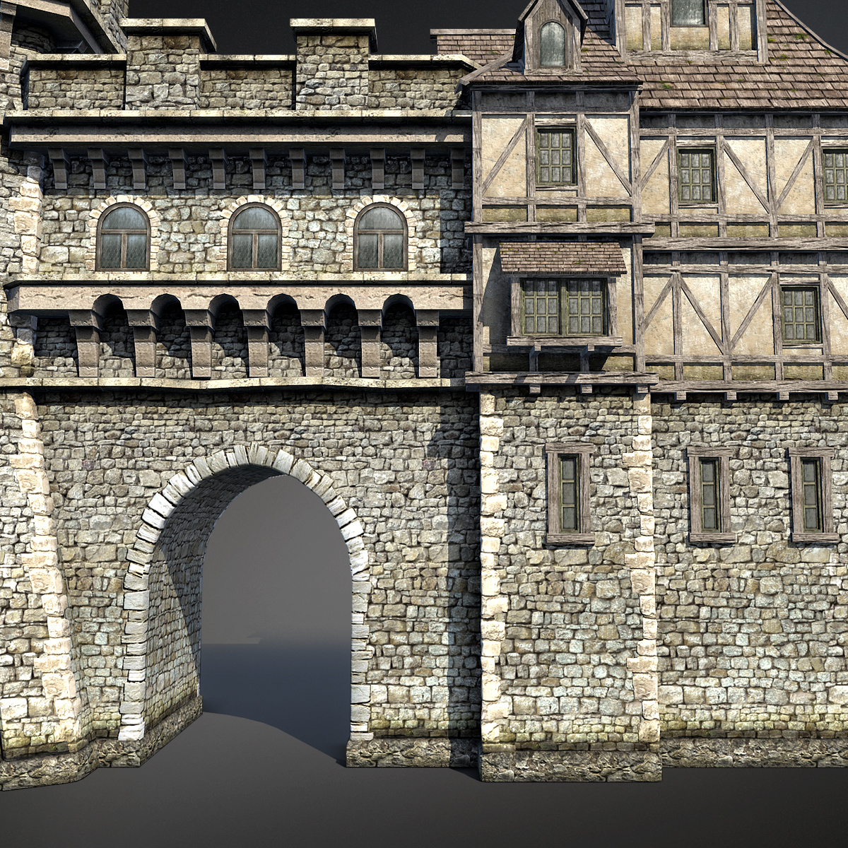 3d model medieval fantasy town gate
