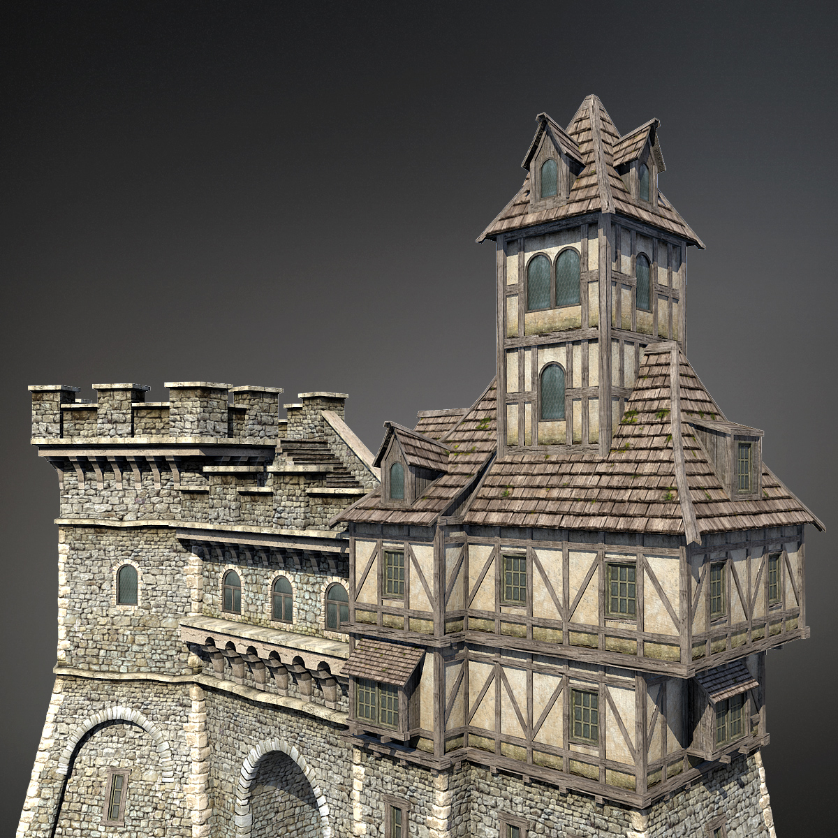 3d model medieval fantasy town gate