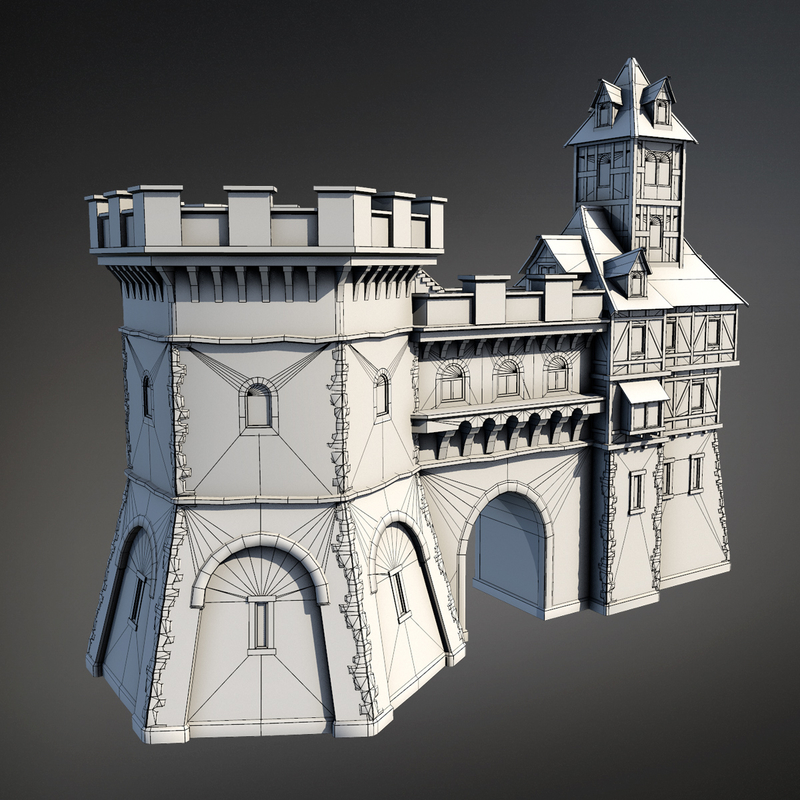 3d model medieval fantasy town gate
