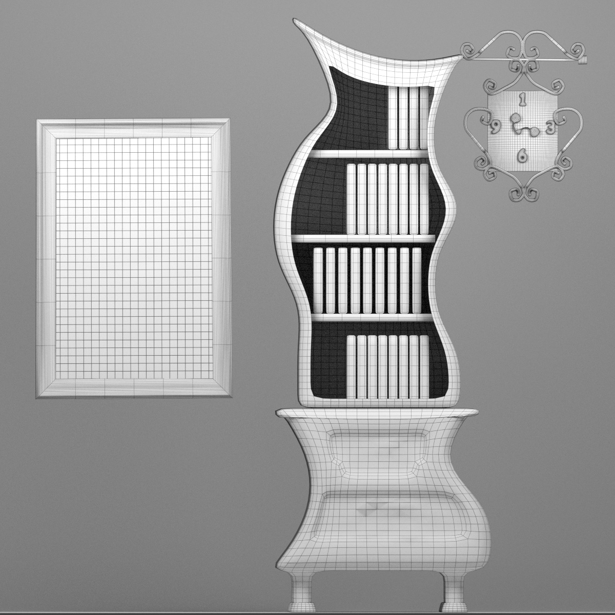 free cartoon bookshelf frida books 3d model