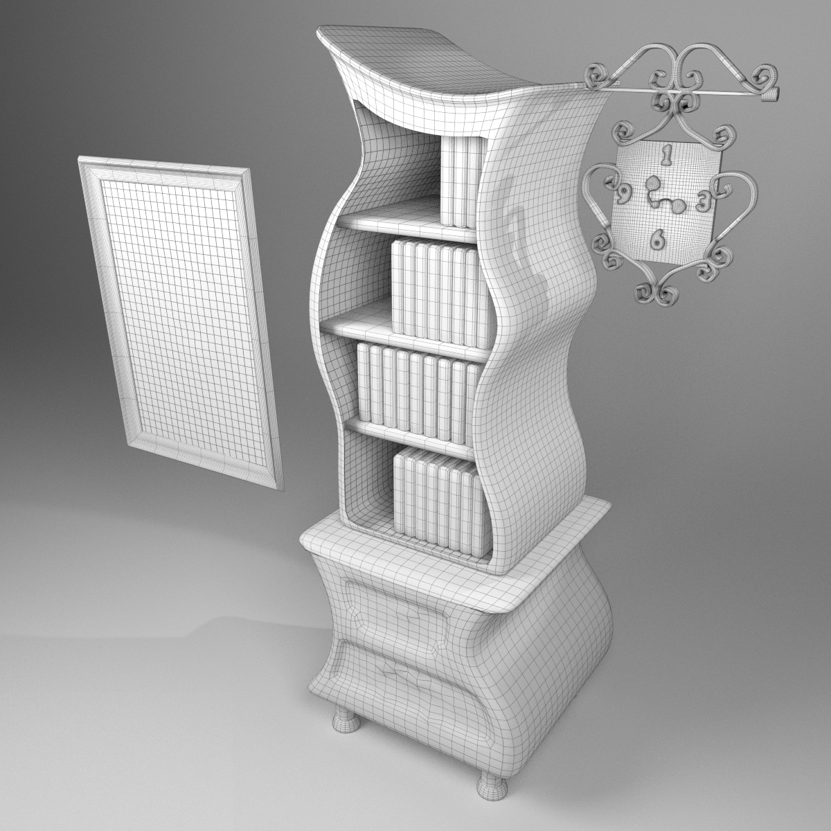 free cartoon bookshelf frida books 3d model