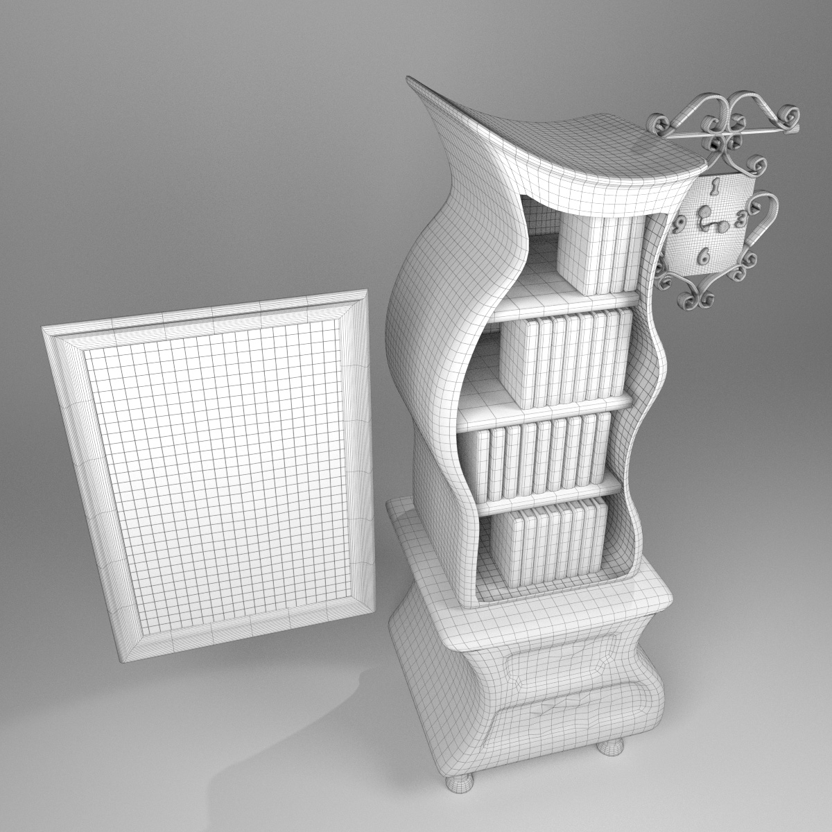 free cartoon bookshelf frida books 3d model