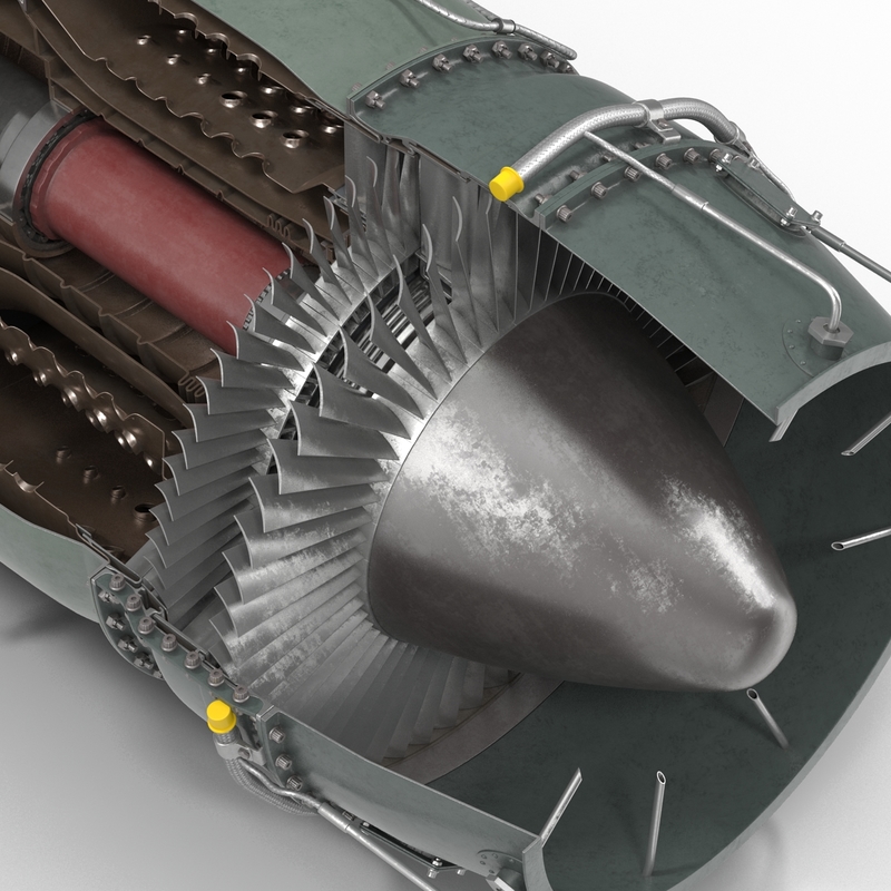 3d obj turbojet engine sectioned