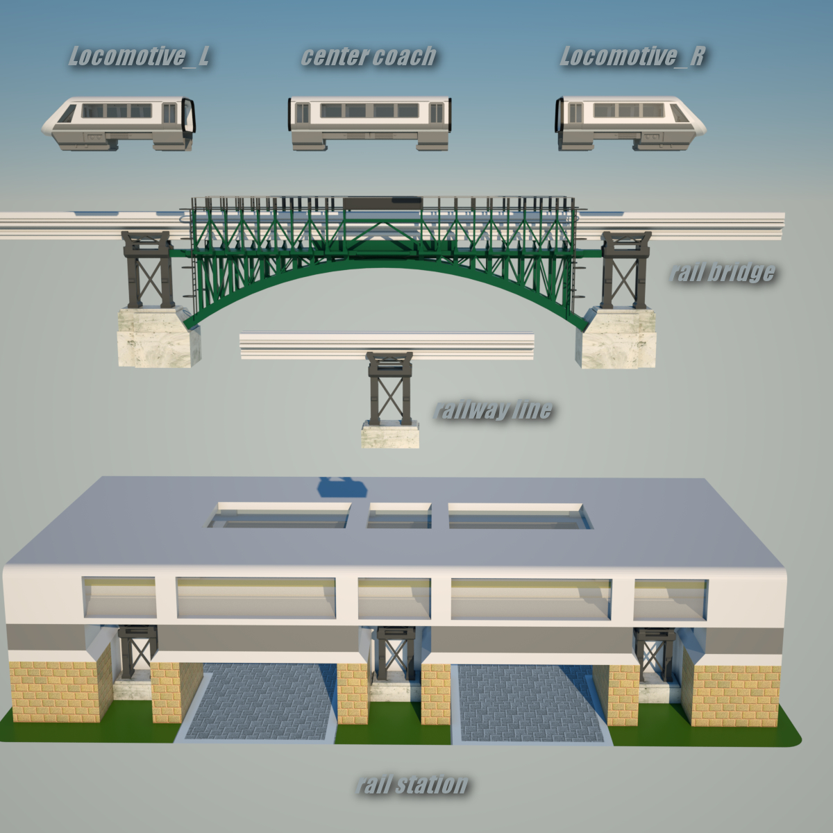 monorail 2 set rail bridge 3d model