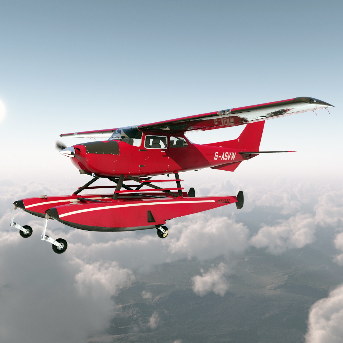 3d model cessna 172 red seaplane