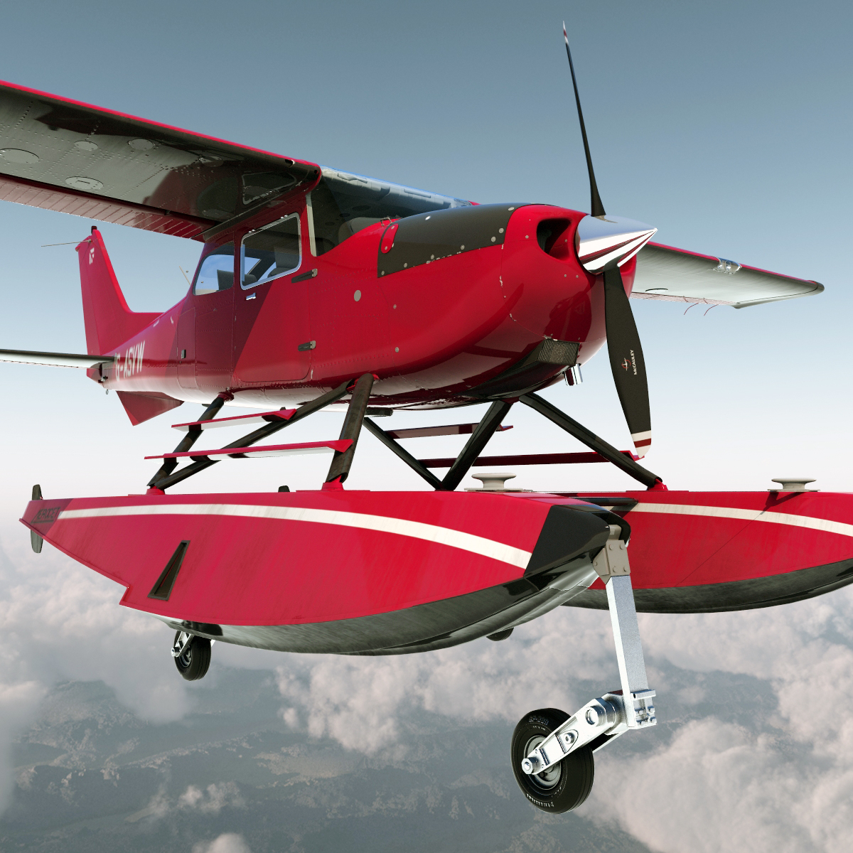3d model cessna 172 red seaplane