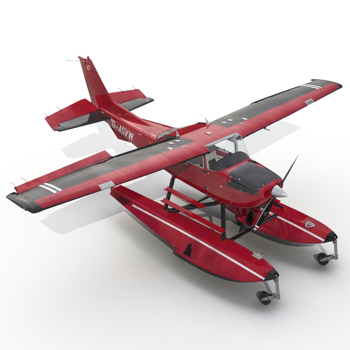 3d model cessna 172 red seaplane