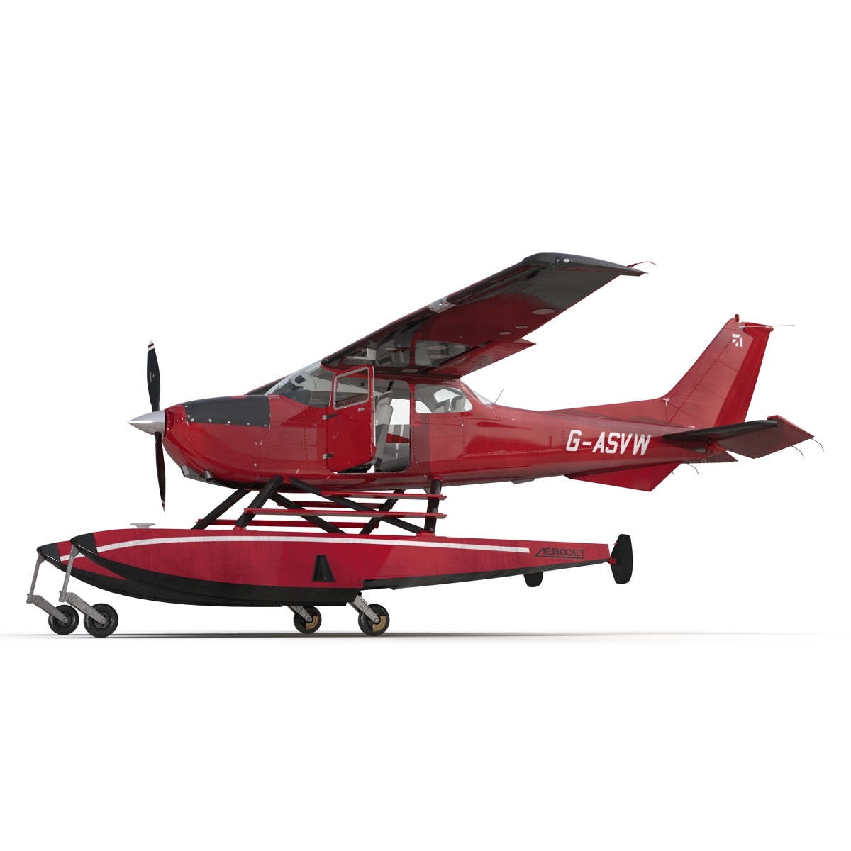 3d model cessna 172 red seaplane
