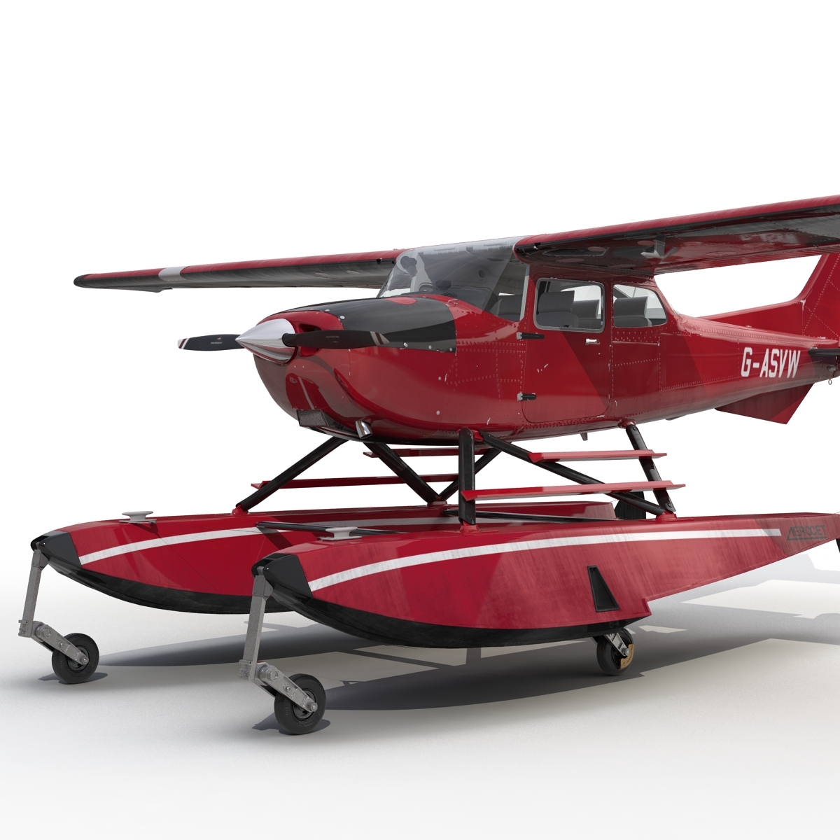 3d model cessna 172 red seaplane