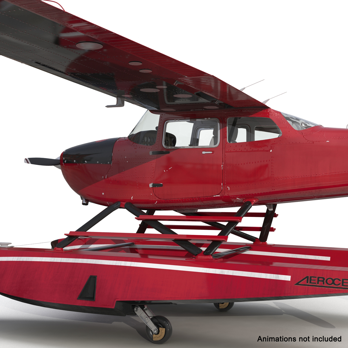 3d model cessna 172 red seaplane