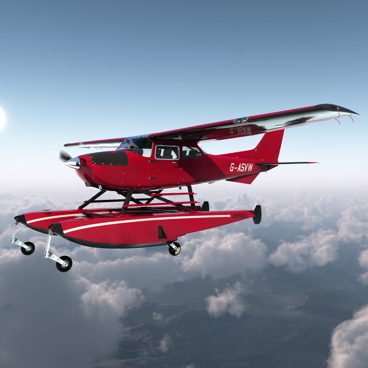 cessna 172 red seaplane 3d 3ds