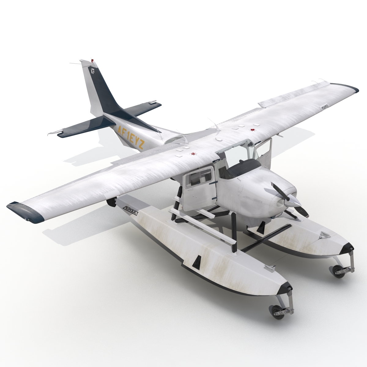 3d model cessna 172 seaplane rigged