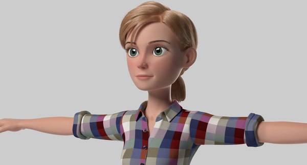 grace cartoon girl woman female 3d model