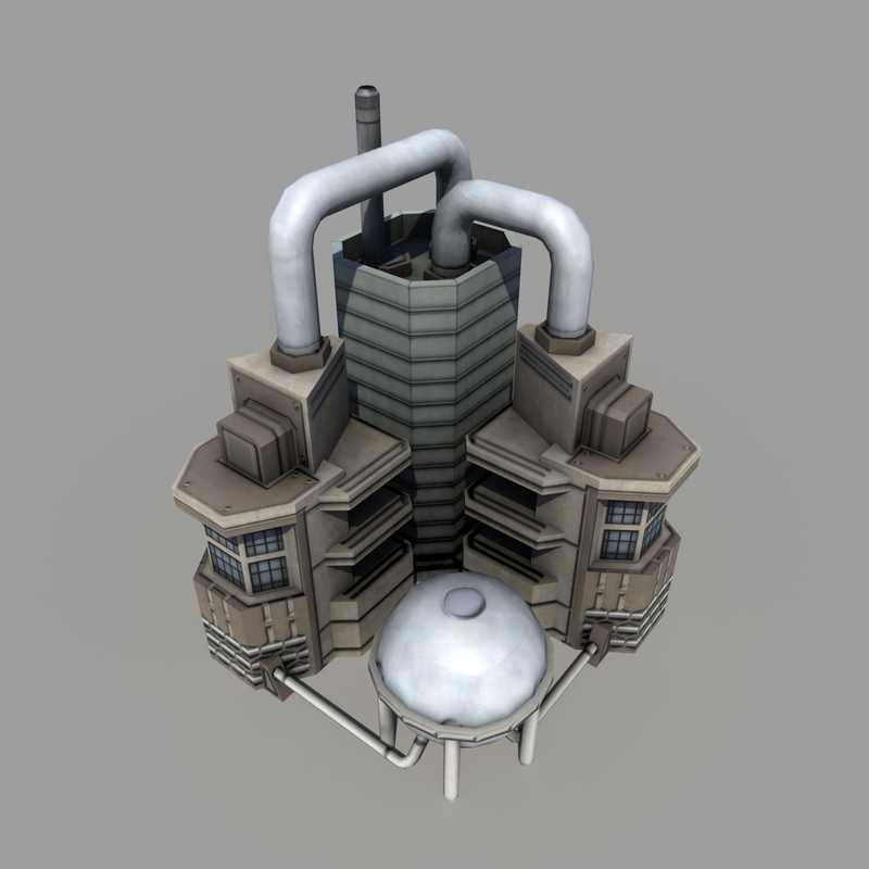 3d sci-fi refinery polys