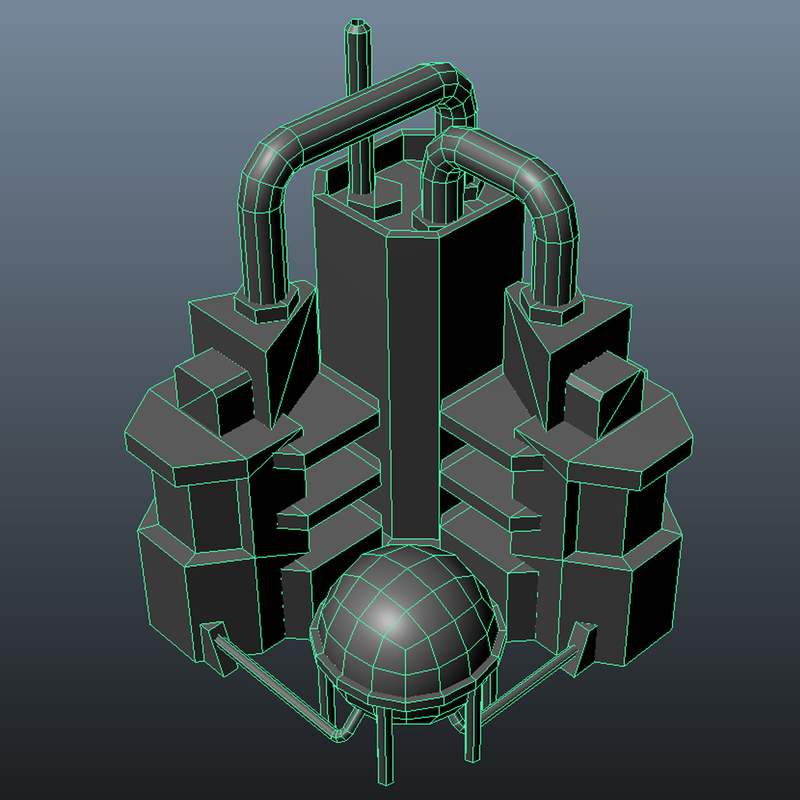 3d sci-fi refinery polys