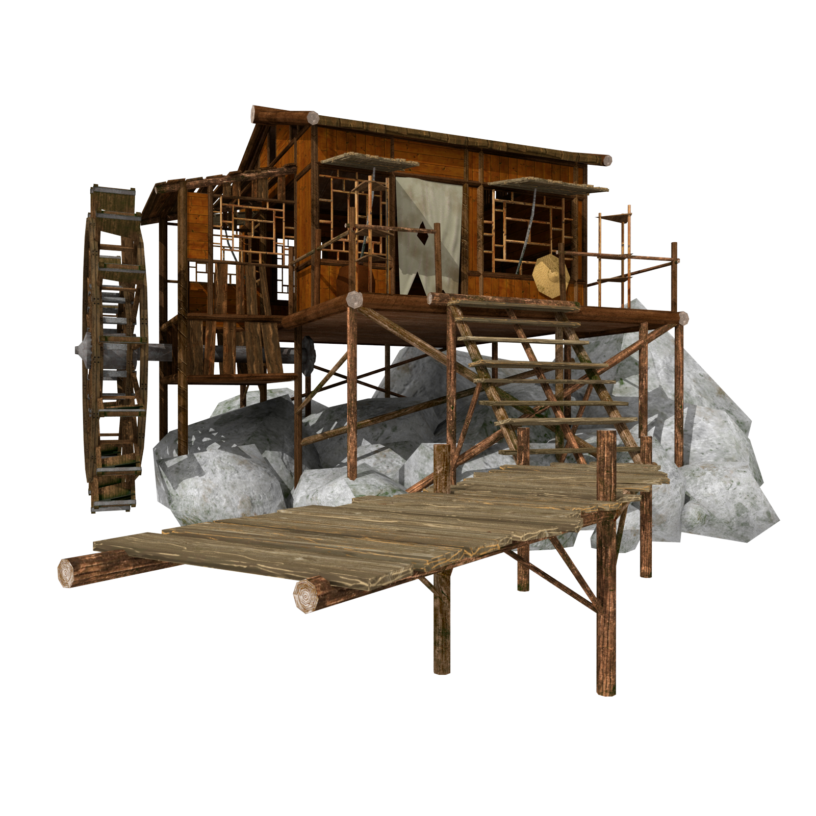 stylized watermill 3d model