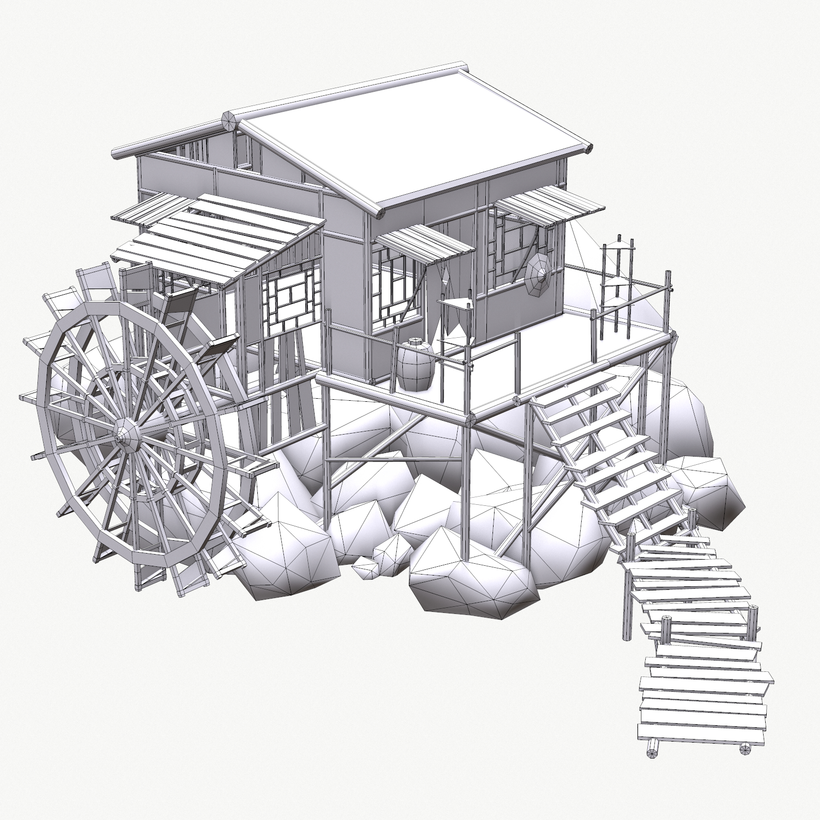 stylized watermill 3d model