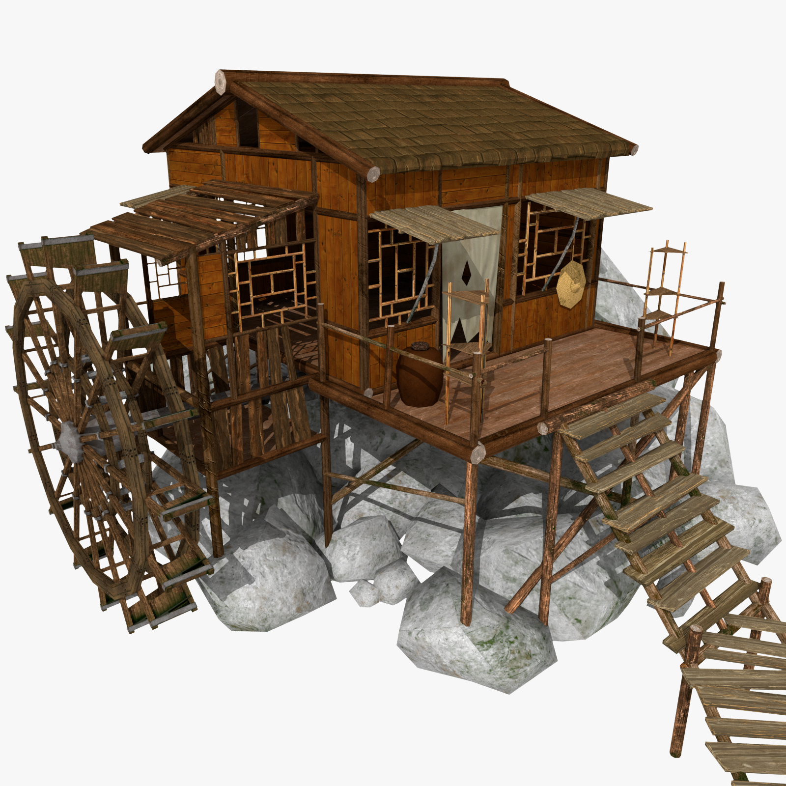 stylized watermill 3d model