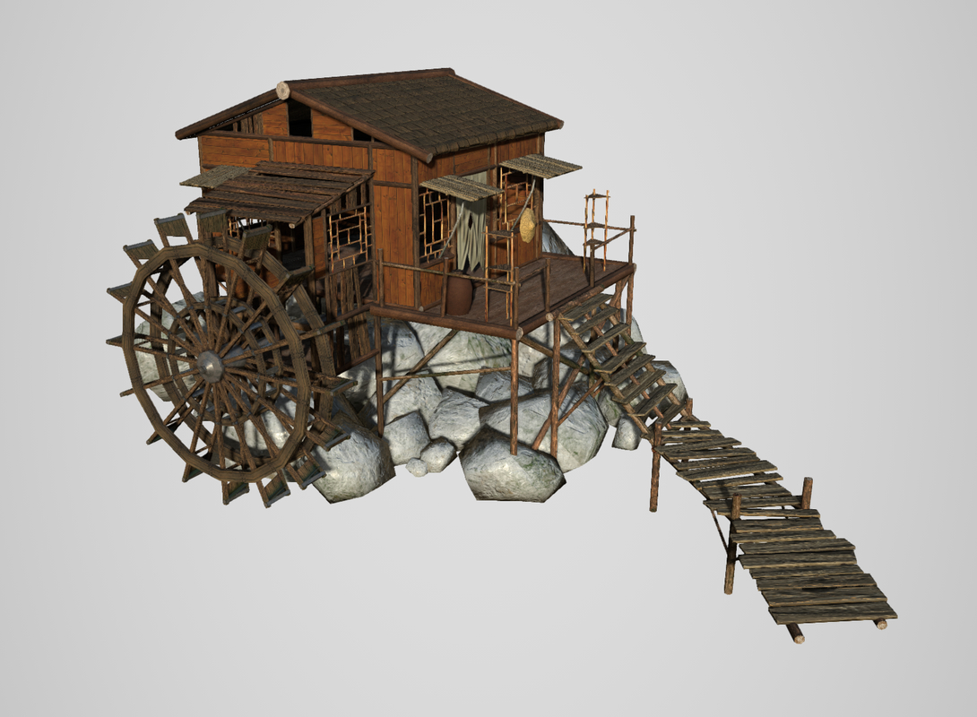 stylized watermill 3d model