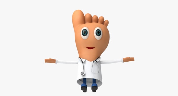 cartoon doctor foot character rigged obj