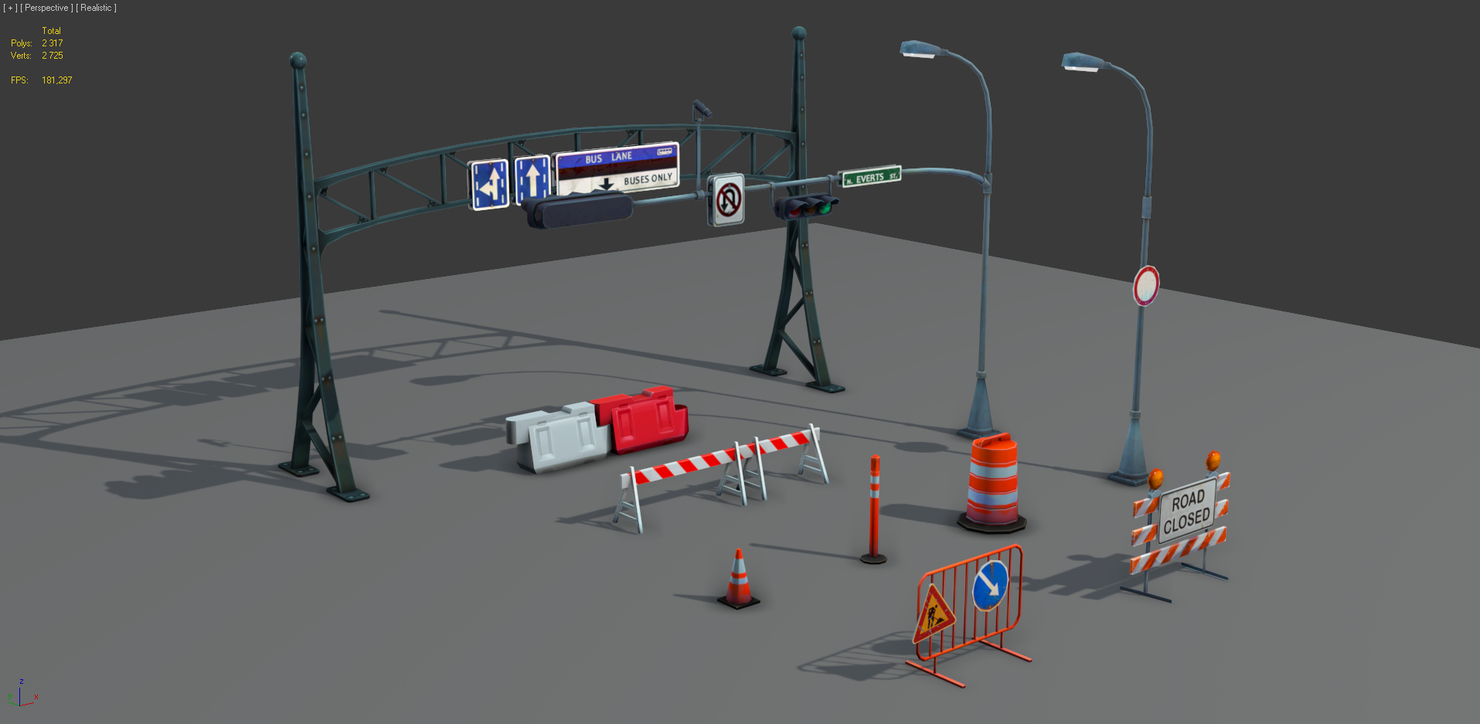3d model road objects pack