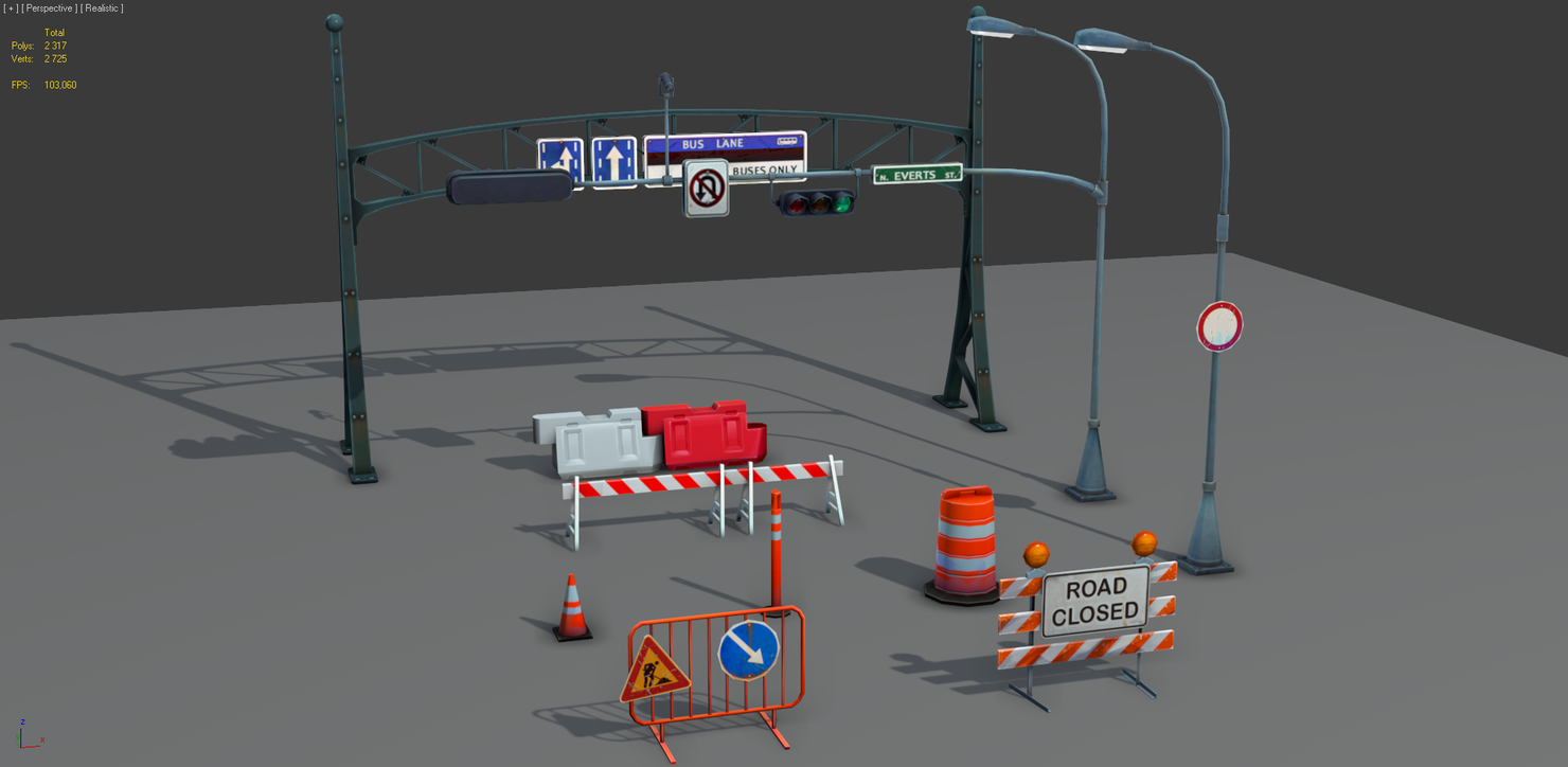 3d model road objects pack