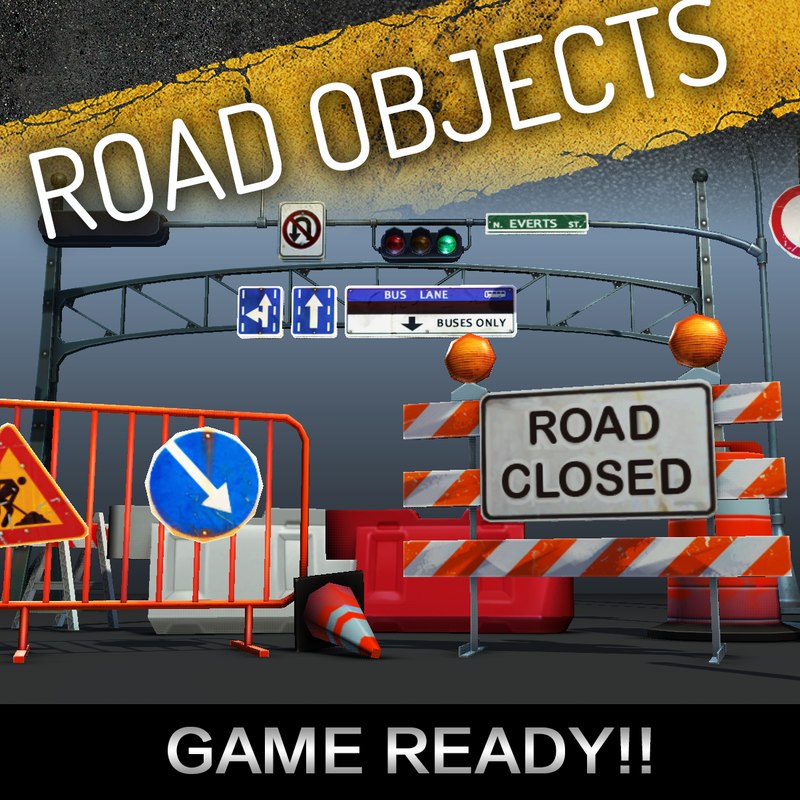 3d model road objects pack