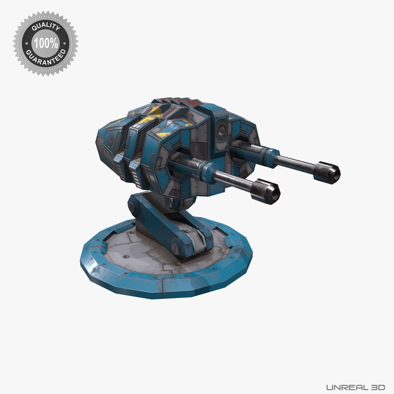 sci-fi turret gun low-poly obj