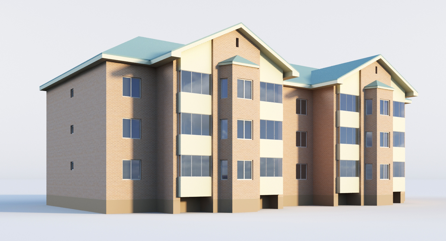3-storey building residential 3d model