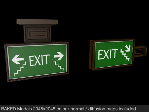 games exit sign 3d obj