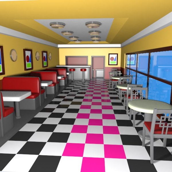 3d cartoon burger restaurant