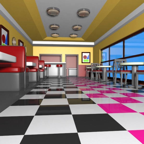 3d cartoon burger restaurant